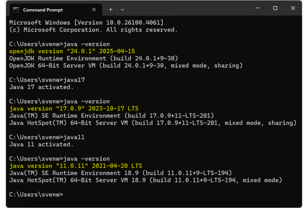 Multiple Java versions on Windows