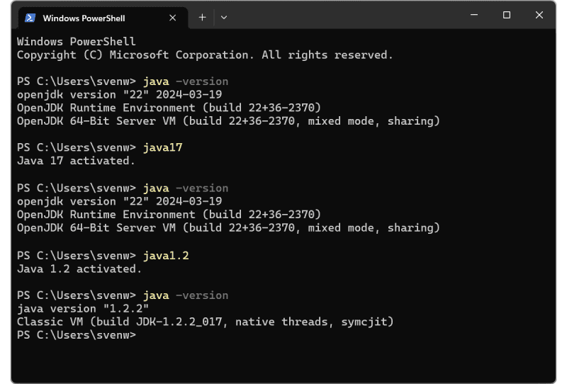 How to change Java Versions in Windows (updated for JDK 22)